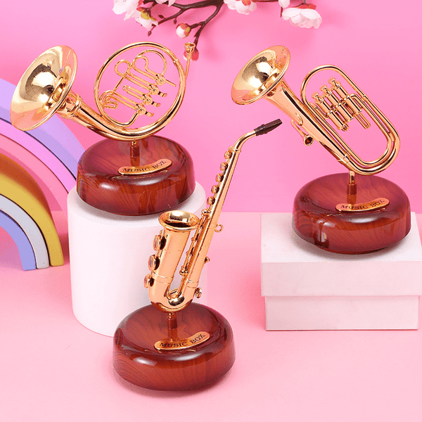 Brass Instruments Rotating Music Box - French Horn, Tuba and Saxophone ...