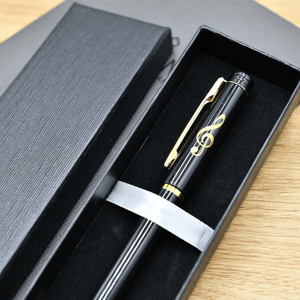 Black Ballpoint Pen with Gold G Clefs / Treble Clefs in a Black Gift B ...